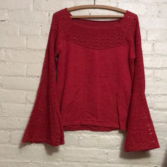VENUS | Sweaters | Venus Lace Top Trumpet Sleeve Red Cotton Acrylic ...